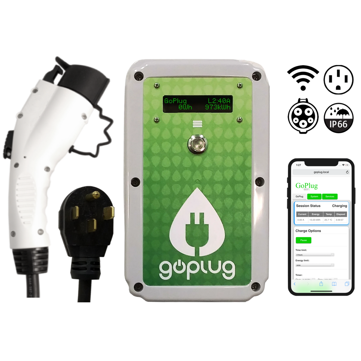 GoPlug Pro 40 Amp Smart EV Charger Wi-Fi Connected, 120V/240V, Color D ...